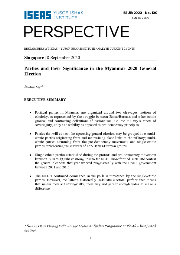 (PDF) Parties and their Significance in the Myanmar 2020 General Election