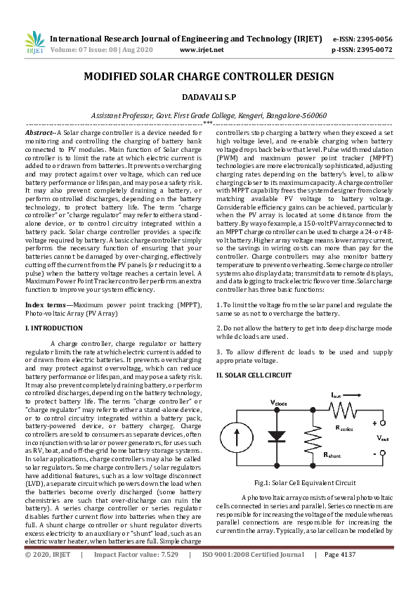 (PDF) IRJET- MODIFIED SOLAR CHARGE CONTROLLER DESIGN