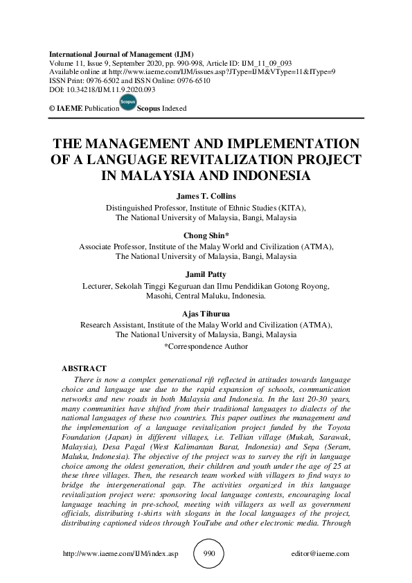 (PDF) THE MANAGEMENT AND IMPLEMENTATION OF A LANGUAGE REVITALIZATION ...