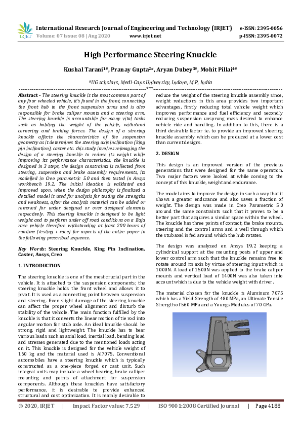 (PDF) IRJET- High Performance Steering Knuckle
