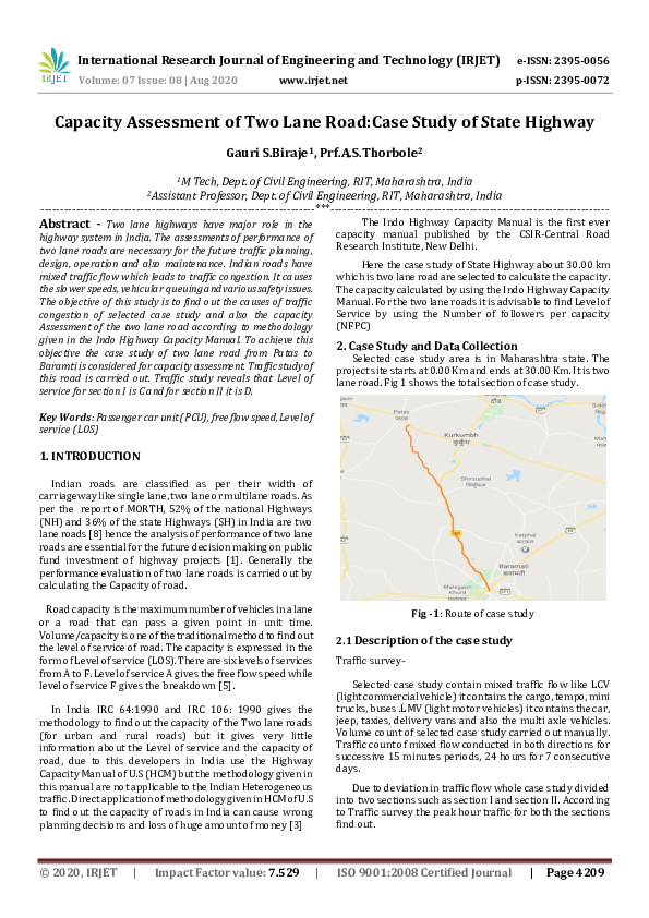 (PDF) IRJET- Capacity Assessment of Two Lane Road:Case Study of State ...