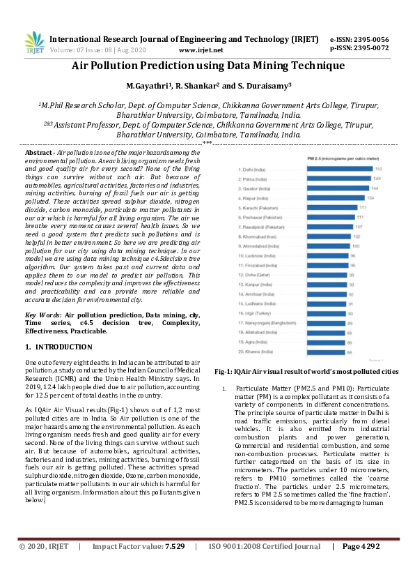 Pdf Irjet Air Pollution Prediction Using Data Mining Technique