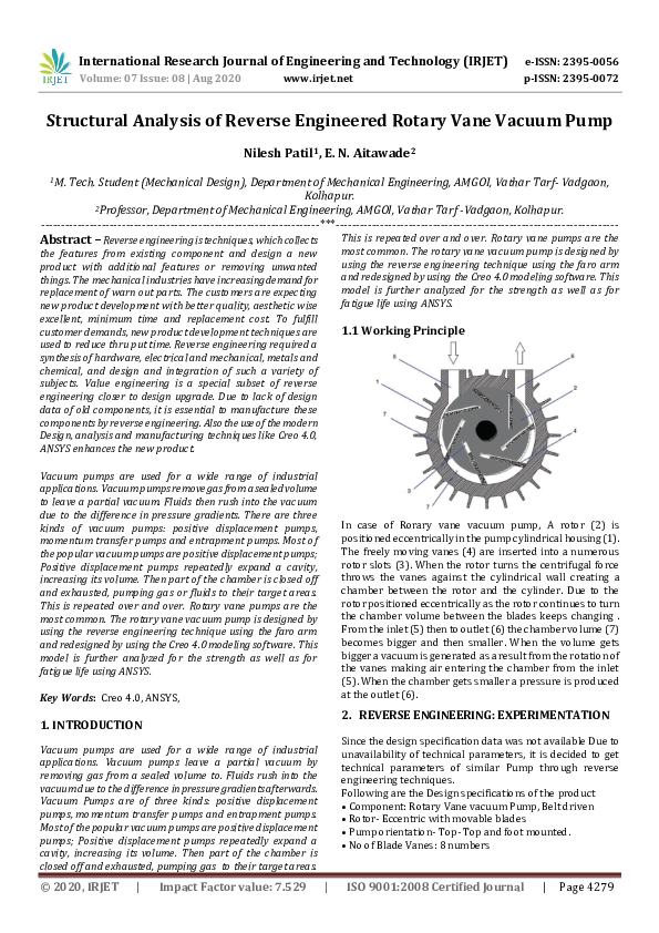 (PDF) IRJET- Structural Analysis of Reverse Engineered Rotary Vane ...