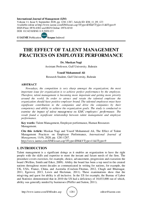 (PDF) THE EFFECT OF TALENT MANAGEMENT PRACTICES ON EMPLOYEE PERFORMANCE