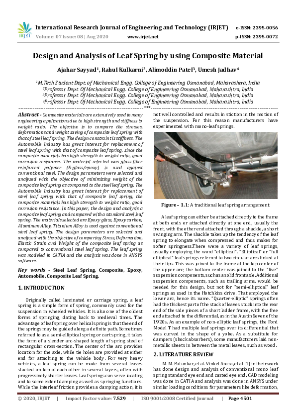 Pdf Irjet Design And Analysis Of Leaf Spring By Using Composite Material
