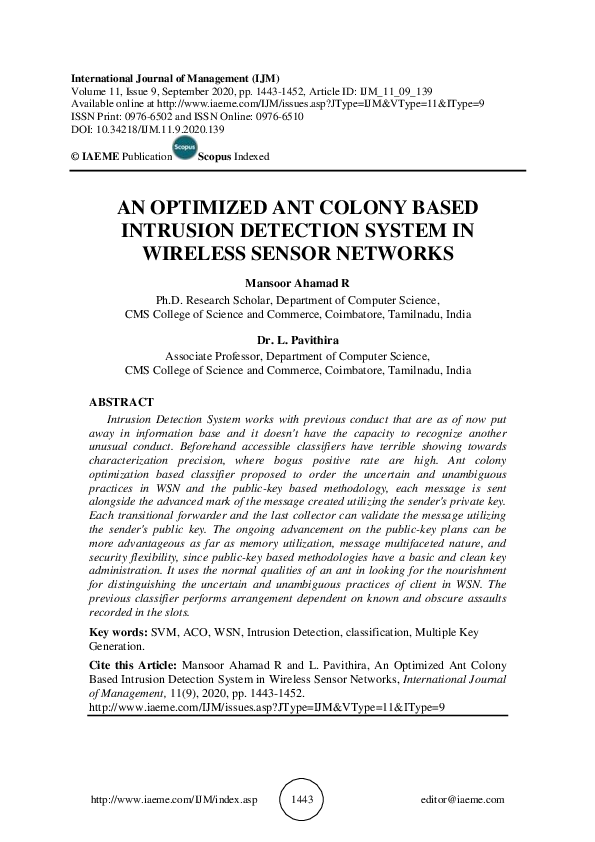Pdf An Optimized Ant Colony Based Intrusion Detection System In