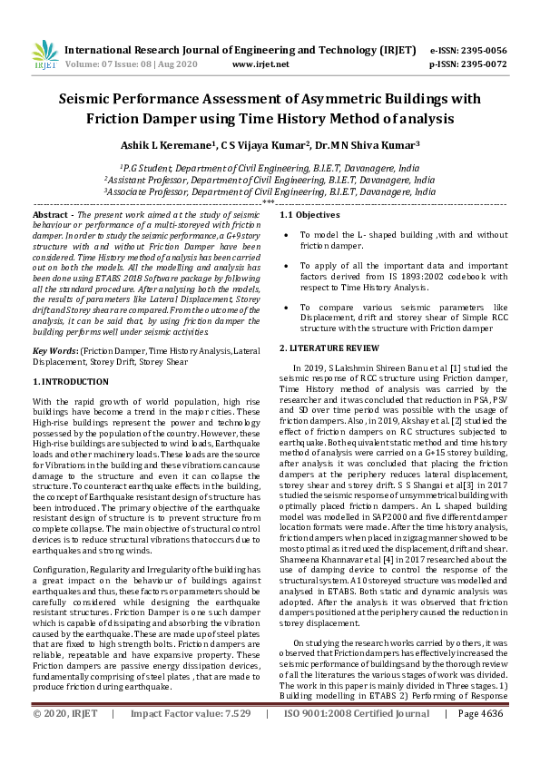 (PDF) IRJET- Seismic Performance Assessment of Asymmetric Buildings with Friction Damper using ...
