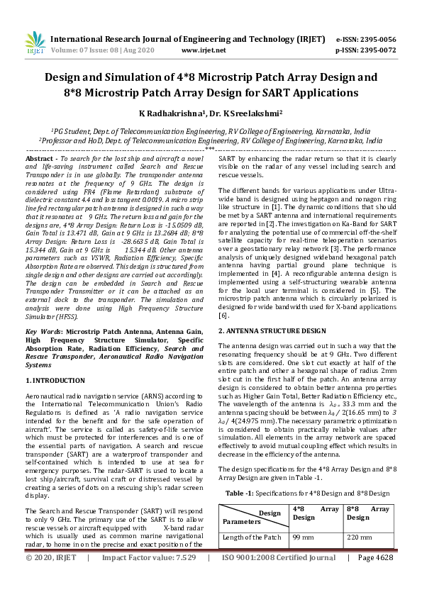 (PDF) IRJET- Design and Simulation of 4*8 Microstrip Patch Array Design and 8*8 Microstrip Patch ...