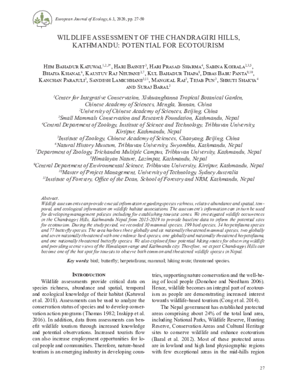 (PDF) WILDLIFE ASSESSMENT OF THE CHANDRAGIRI HILLS, KATHMANDU ...