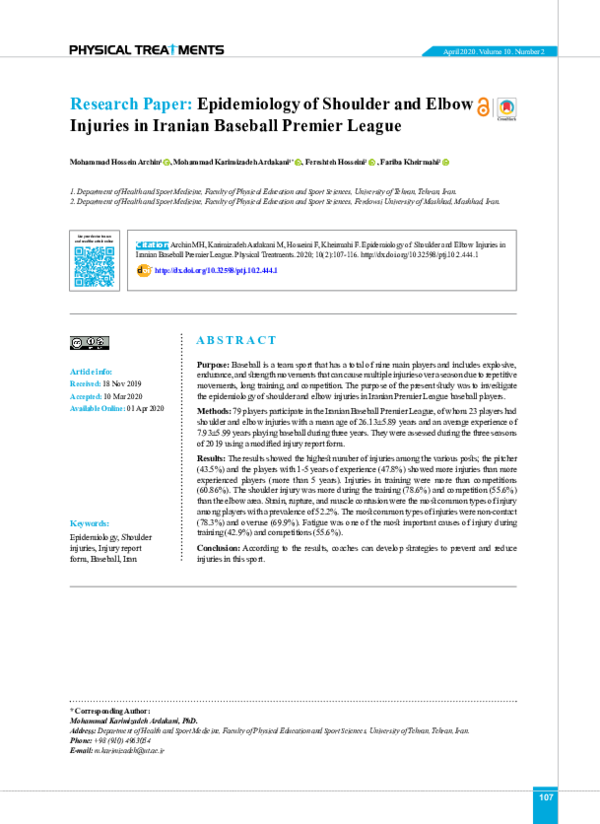 (PDF) Number 2 Epidemiology of Shoulder and Elbow Injuries in Iranian ...