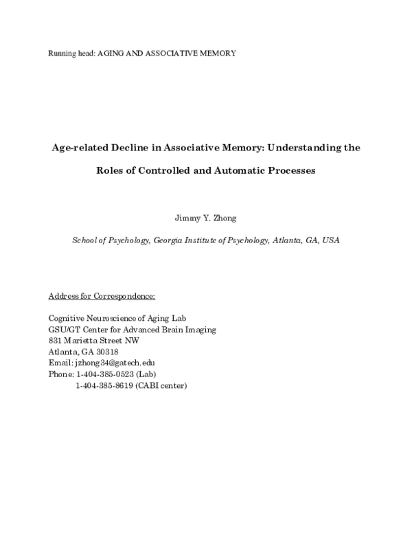Pdf Age Related Decline In Associative Memory Understanding The Roles Of Controlled And