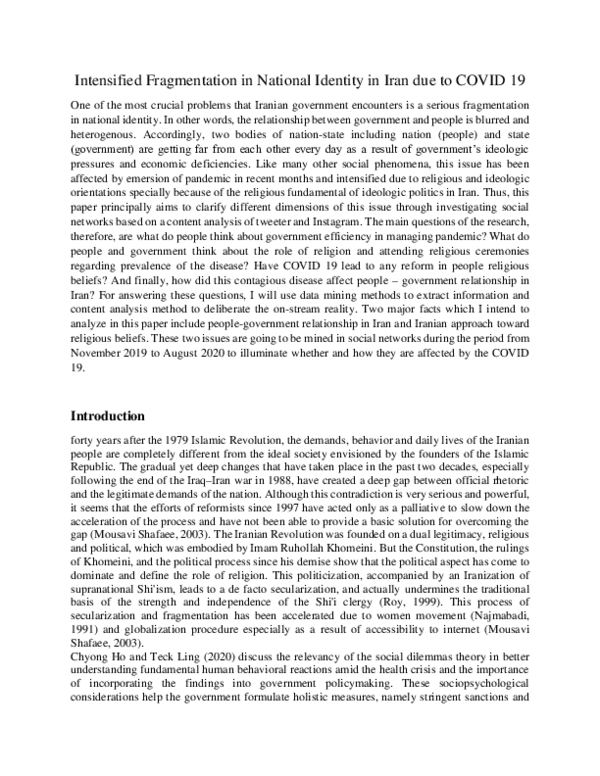 (PDF) Intensified Fragmentation in National Identity in Iran due to ...