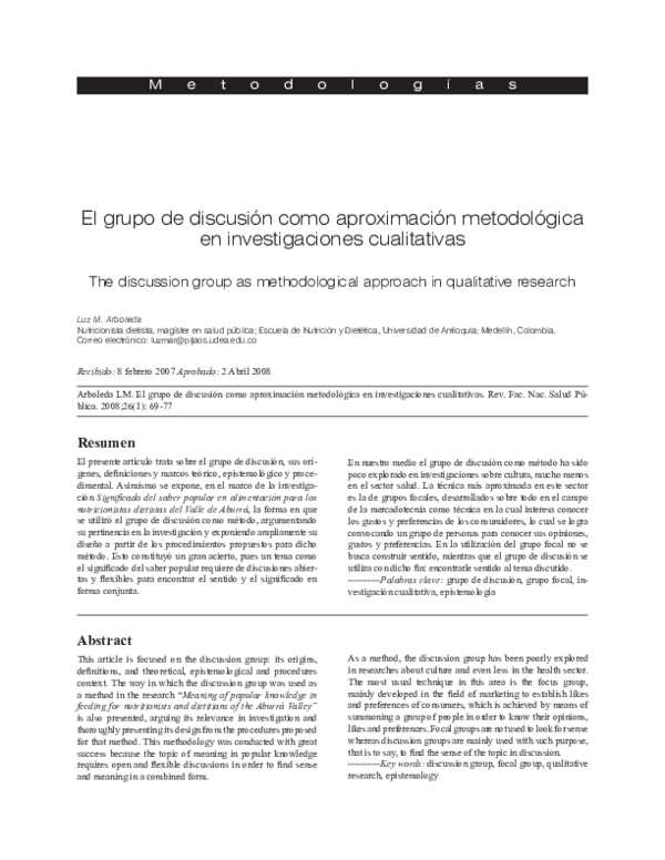 (PDF) El grupo de discusión como aproximación metodológica en ...