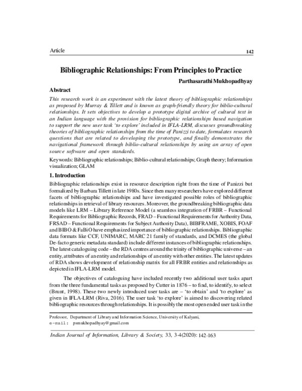 (PDF) Bibliographic Relationships: From Principles to Practice