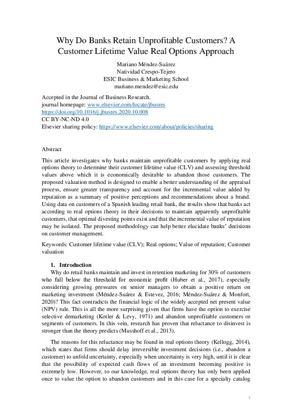 (PDF) Why Do Banks Retain Unprofitable Customers? A Customer Lifetime ...