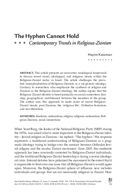 (PDF) The Hyphen Cannot Hold Contemporary Trends in Religious-Zionism ...
