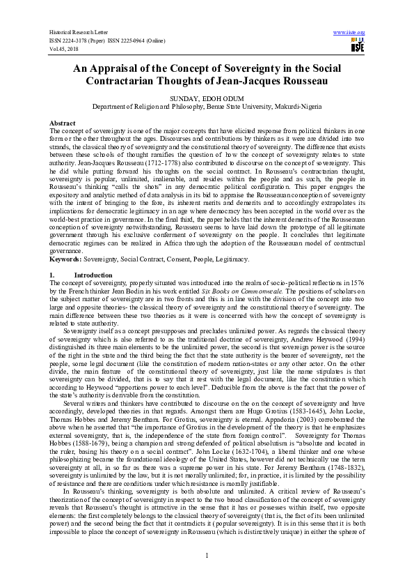 (PDF) An Appraisal of the Concept of Sovereignty in the Social ...