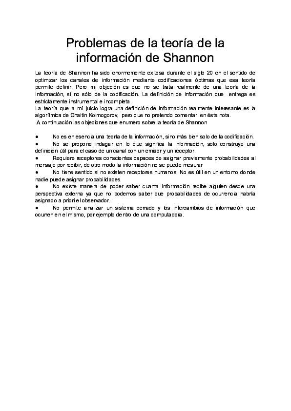 (PDF) Problemas de la teoría de la información de Shannon