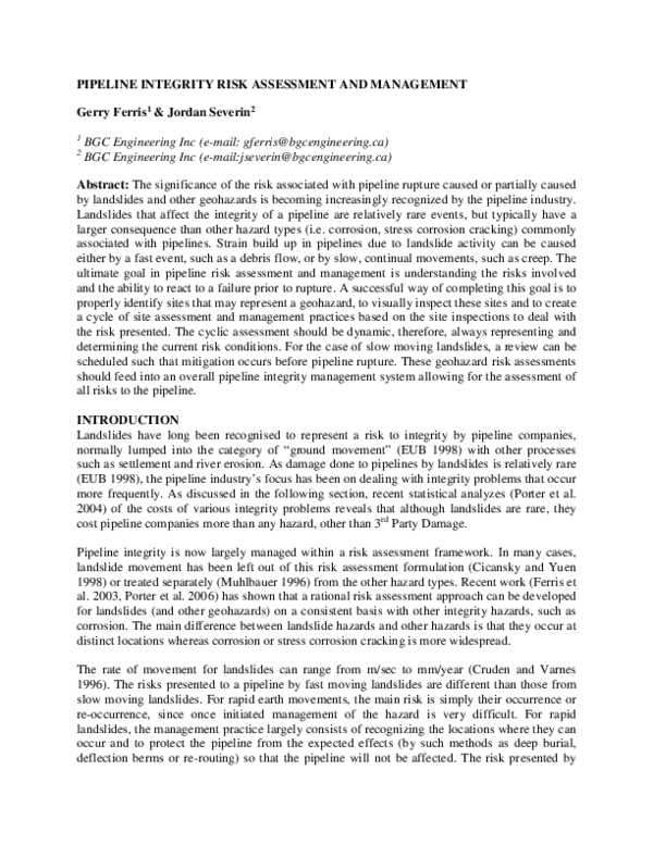 (PDF) PIPELINE INTEGRITY RISK ASSESSMENT AND MANAGEMENT
