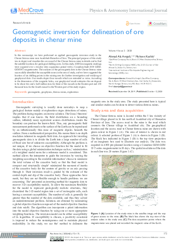 (PDF) Geomagnetic inversion for delineation of ore deposits in chenar mine