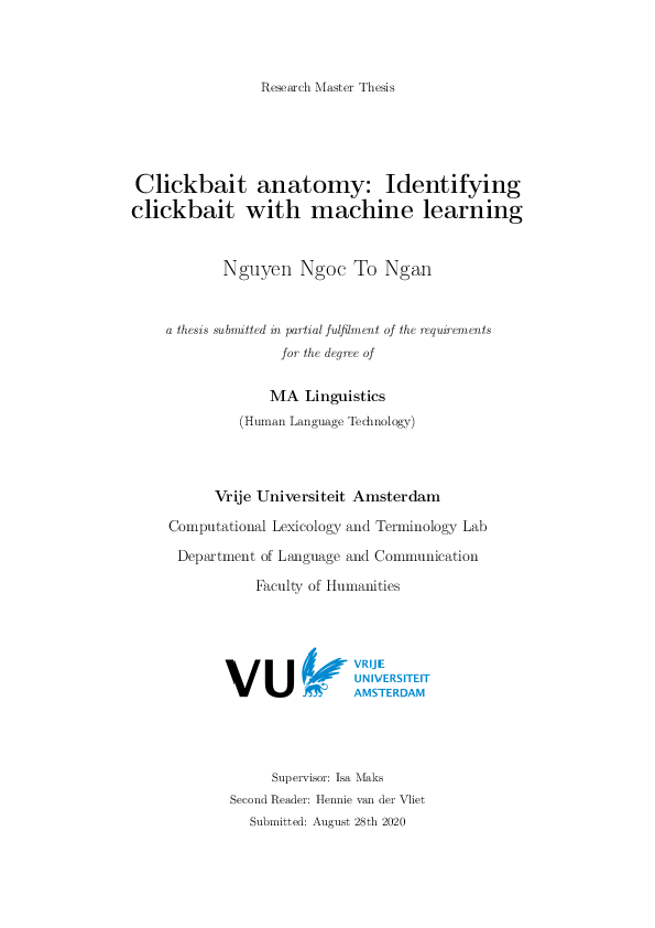 Pdf Clickbait Anatomy Identifying Clickbait With Machine Learning Ngan N T Nguyen