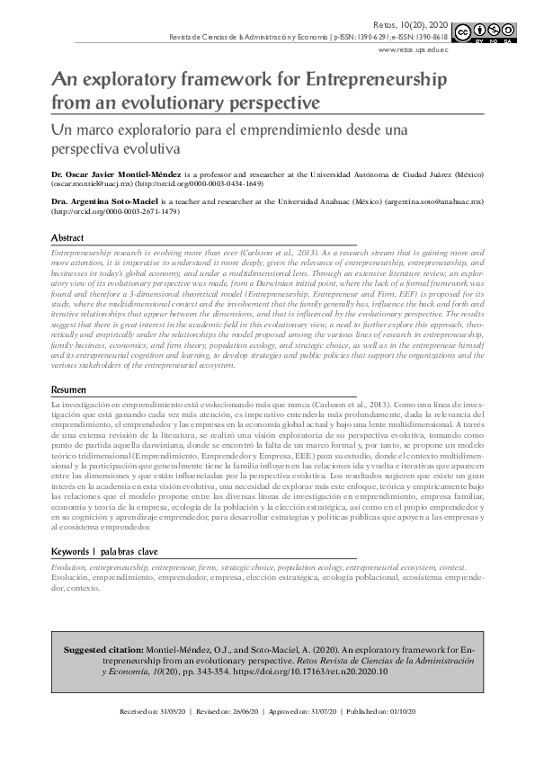 (PDF) An exploratory framework for Entrepreneurship from an ...