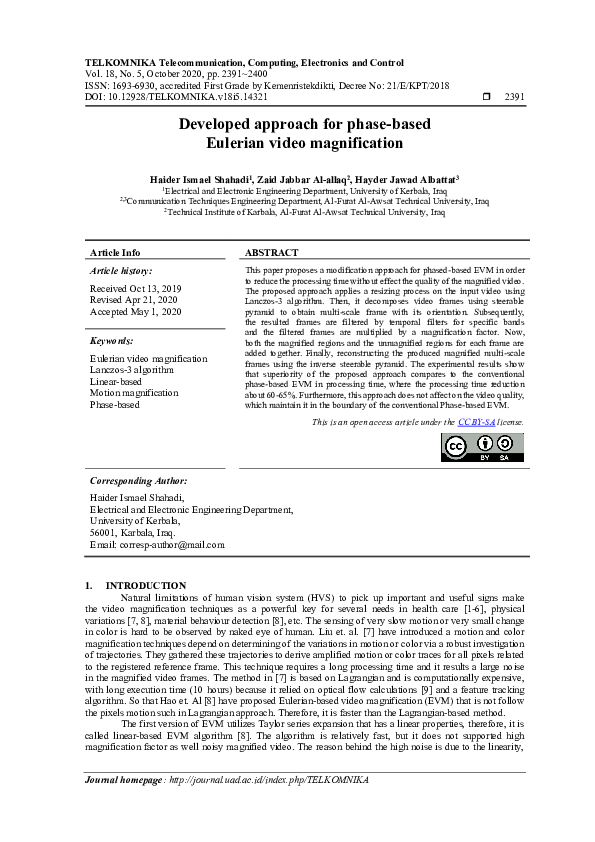 Pdf Developed Approach For Phase Based Eulerian Video Magnification