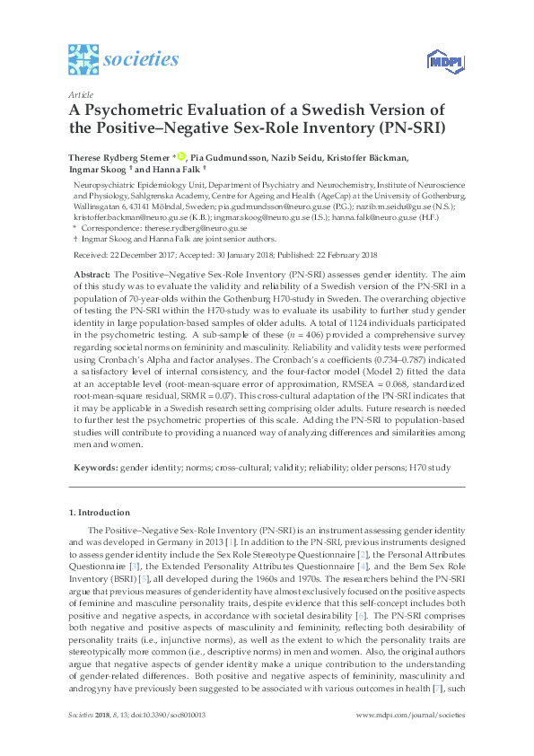 A Psychometric Evaluation Of A Swedish Version Of The Positive Negative