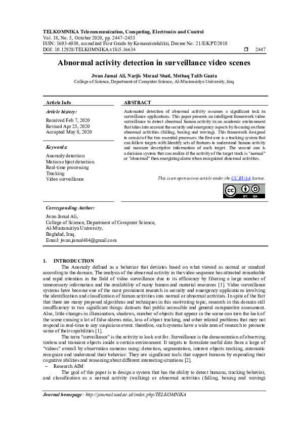 Pdf Abnormal Activity Detection In Surveillance Video Scenes