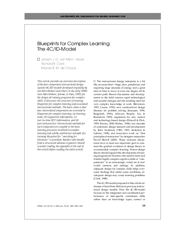 (PDF) Blueprints for Complex Learning: The 4C/ID-Model