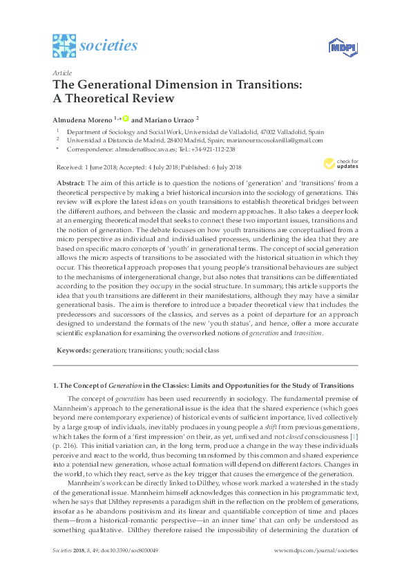 (PDF) The Generational Dimension in Transitions: A Theoretical Review