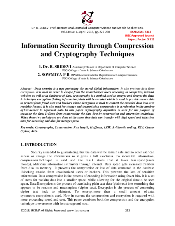 (PDF) Information Security through Compression and Cryptography Techniques