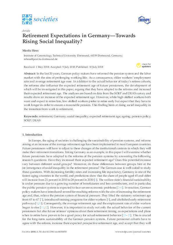 (PDF) Retirement Expectations in Germany-Towards Rising Social Inequality