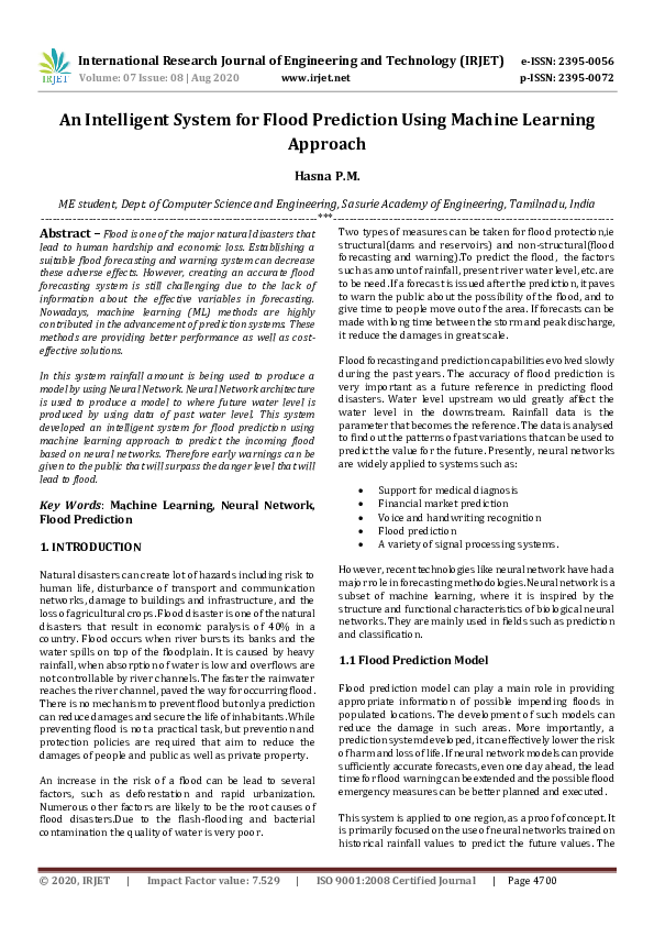(PDF) IRJET- An Intelligent System for Flood Prediction Using Machine ...