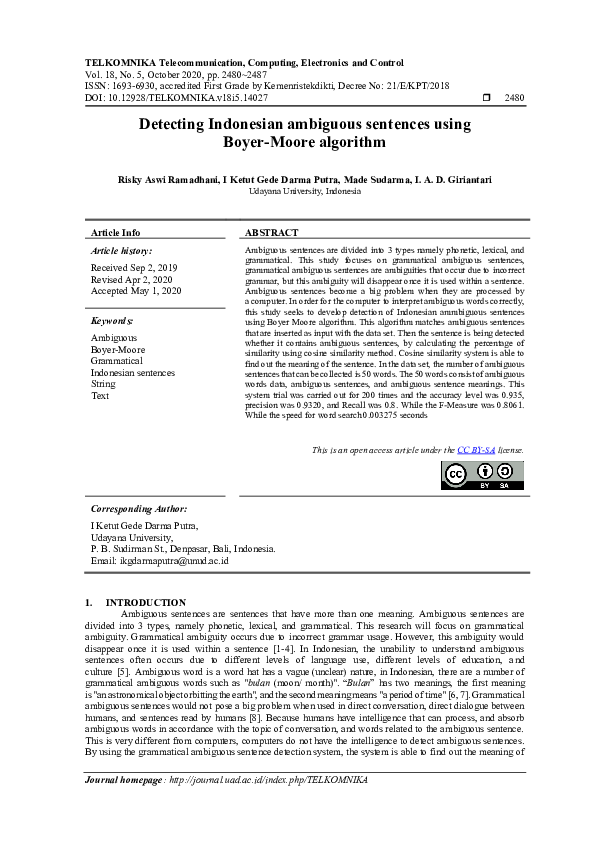 (PDF) Detecting Indonesian ambiguous sentences using Boyer-Moore algorithm