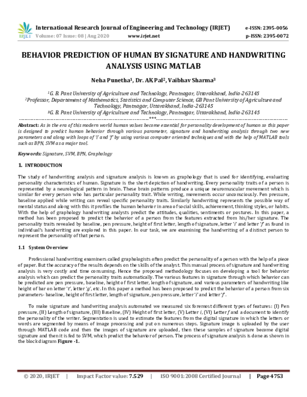 Pdf Irjet Behavior Prediction Of Human By Signature And Handwriting