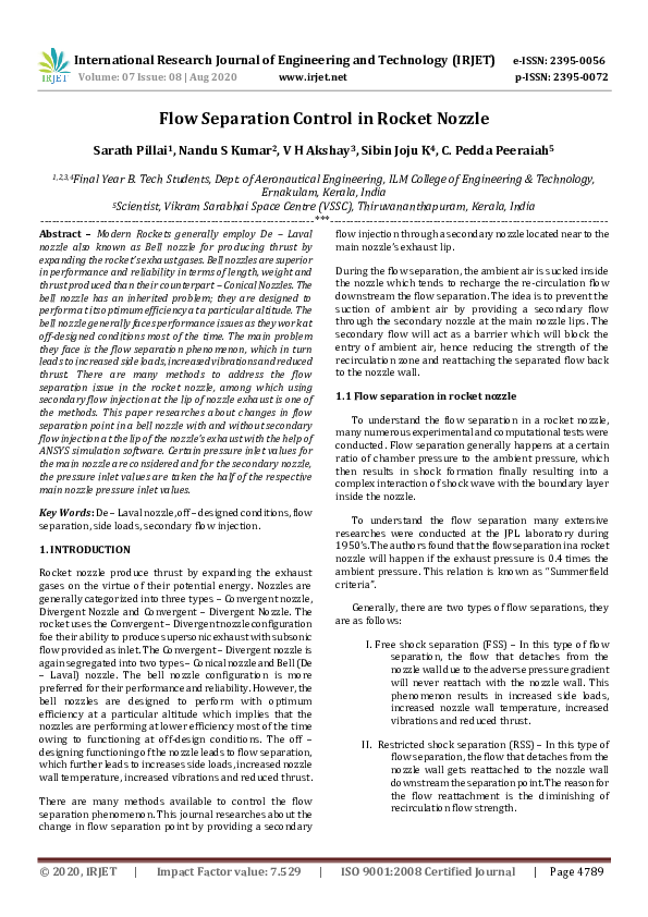 (PDF) IRJET- Flow Separation Control in Rocket Nozzle