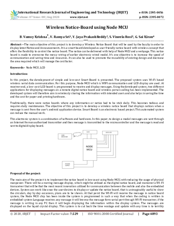 (PDF) IRJET- Wireless Notice-Board using Node MCU (PDF) IRJET- Wireless Notice-Board using Node MCU