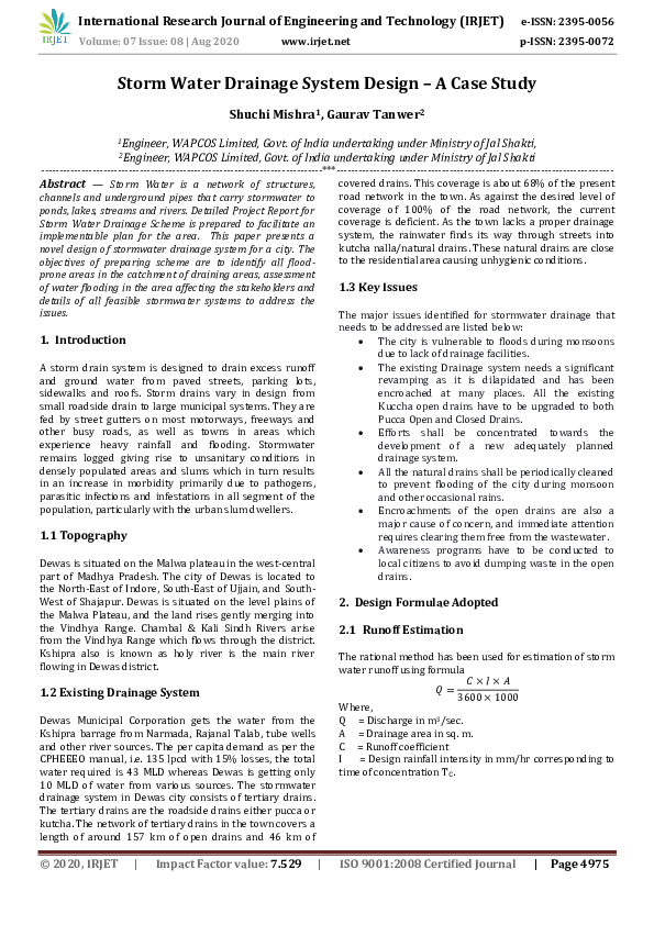 (PDF) IRJET- Storm Water Drainage System Design -A Case Study
