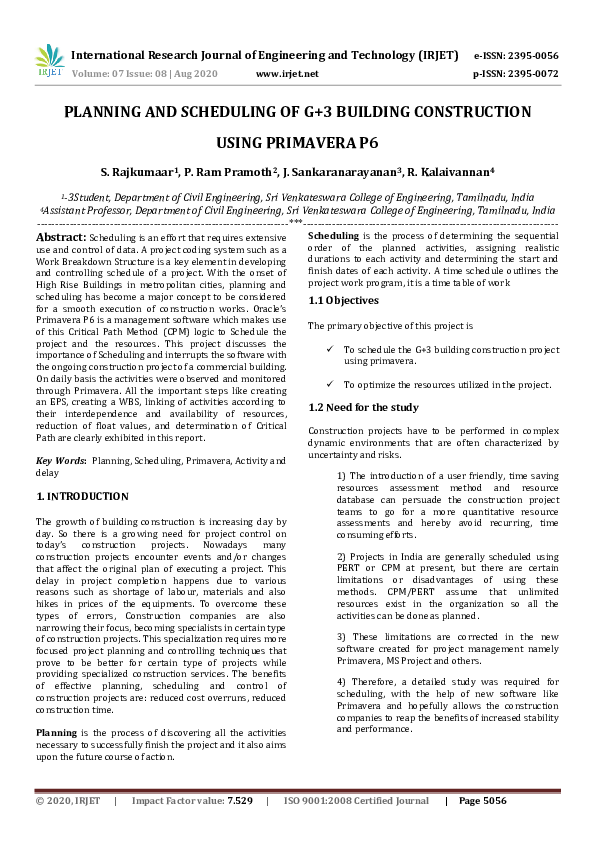 (PDF) PLANNING AND SCHEDULING OF G+3 BUILDING CONSTRUCTION USING ...