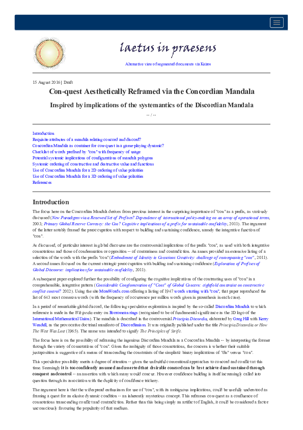 (PDF) Con-quest Aesthetically Reframed via the Concordian Mandala: Inspired by implications of ...