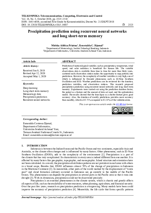 Pdf Precipitation Prediction Using Recurrent Neural Networks And Long Short Term Memory