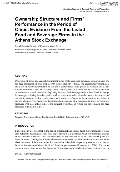 (PDF) Ownership structure and firms' performance in the period of crisis. evidence from the ...