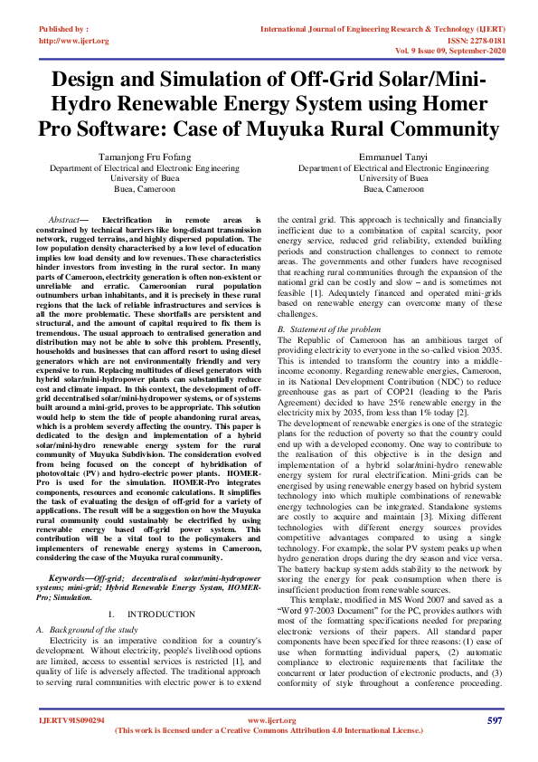 (PDF) IJERT-Design and Simulation of Off-Grid Solar/Mini- Hydro Renewable Energy System using ...