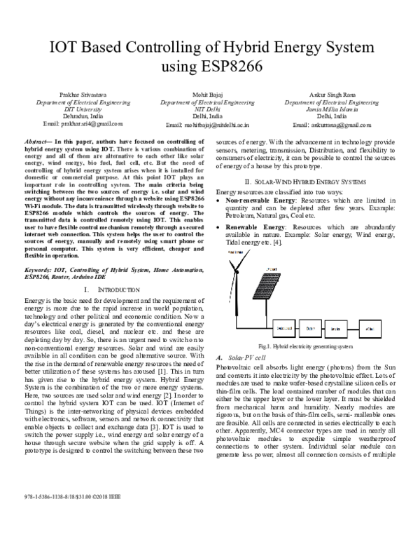 (PDF) IOT Based Controlling of Hybrid Energy System using ESP8266