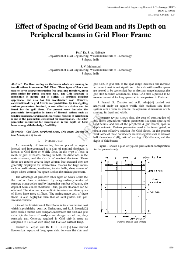 Pdf Ijert Effect Of Spacing Of Grid Beam And Its Depth On Peripheral Beams In Grid Floor Frame
