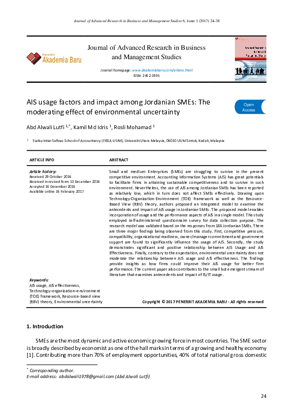 Pdf Ais Usage Factors And Impact Among Jordanian Smes