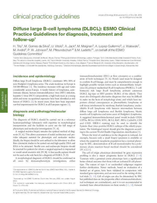 (PDF) Diffuse large B-cell lymphoma (DLBCL): ESMO Clinical Practice Guidelines for diagnosis ...