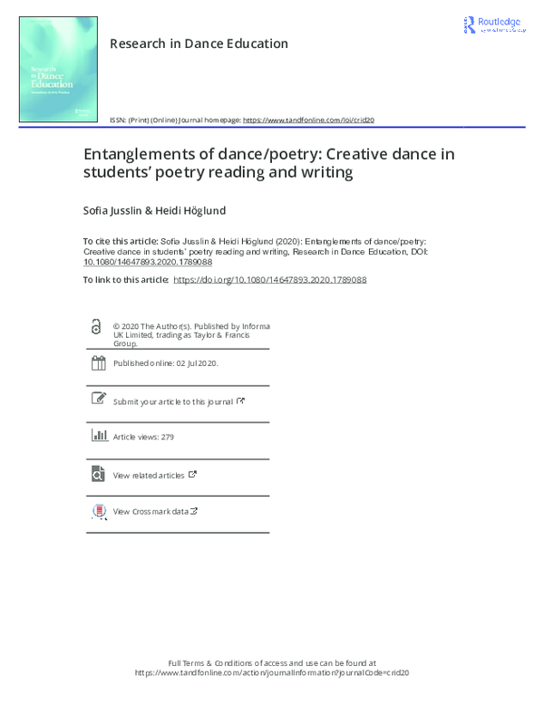 (PDF) Entanglements of dance/poetry: Creative dance in students' poetry ...