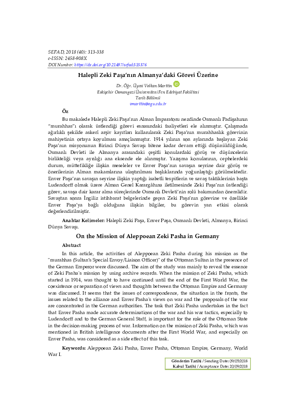 (PDF) Halepli Zeki Paşa’nın Almanya’daki Görevi Üzerine / On the ...